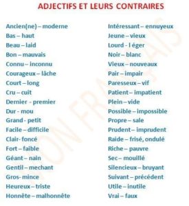 Vocabulaire : les adjectifs et leur contraire (antonymes) - Cours de ...